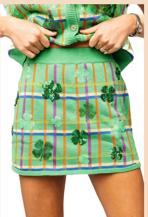 Green Multi Plaid Shamrock Skirt- QOS — Extremely Refined Boutique