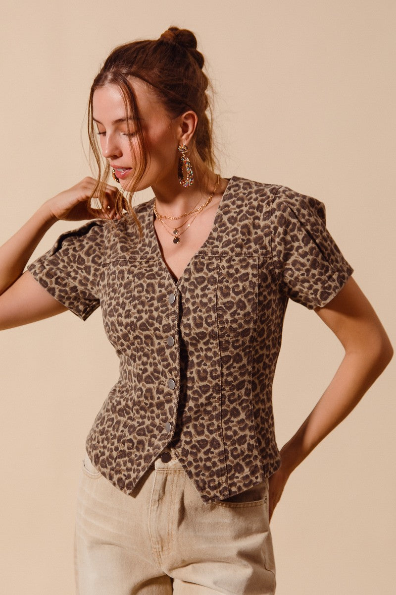Hailey Leopard Twill Top — Extremely Refined Boutique
